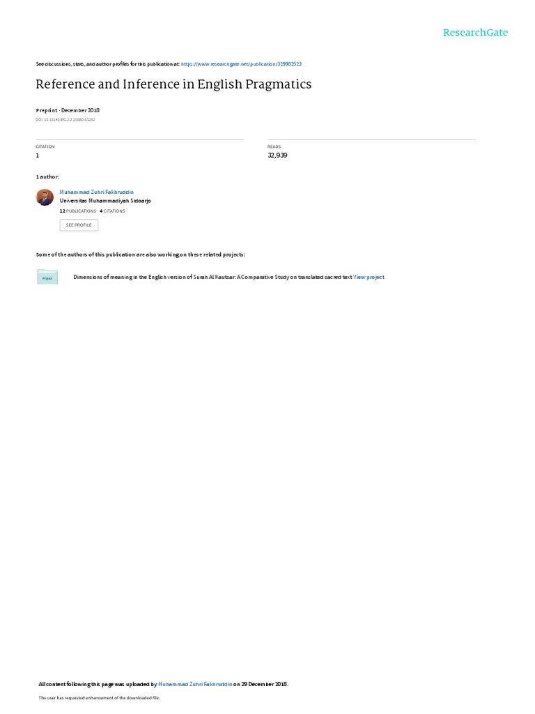 Reference Inference English Pragmatic | PDF | Cognitive Psychology | Logic