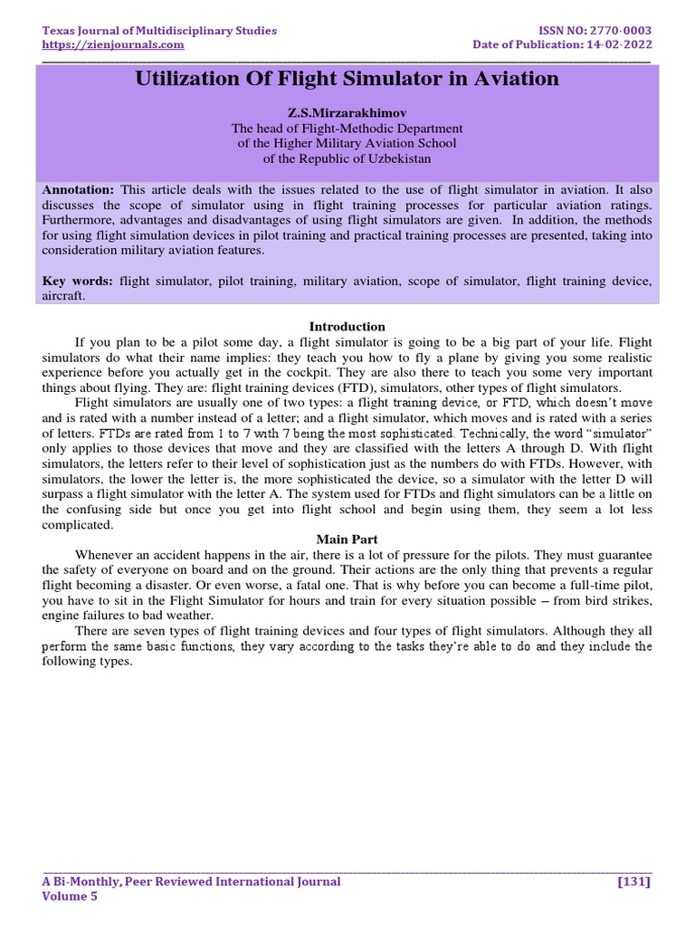 Utilization of Flight Simulator in Aviation | PDF | Simulation | Aviation