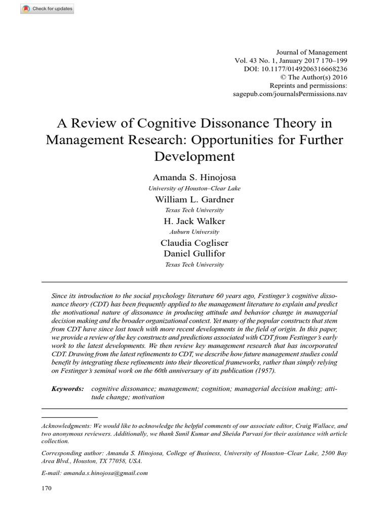Cognitive Dissonance in Management Research | PDF | Attitude ...