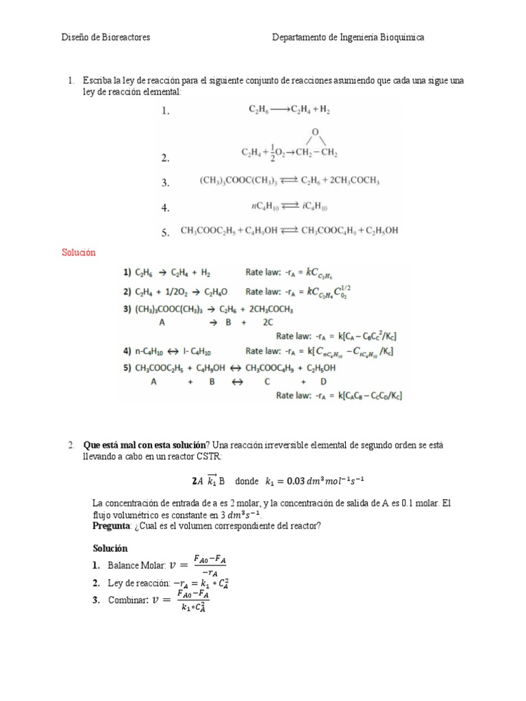 Ejercicios Adicionales 2020-2 | PDF | Reactor Quimico | Química Física