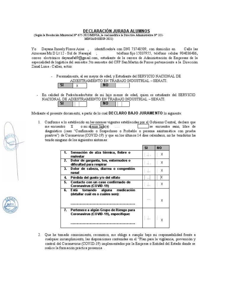 ANEXO #02 - Declaración Jurada de Alumnos | PDF