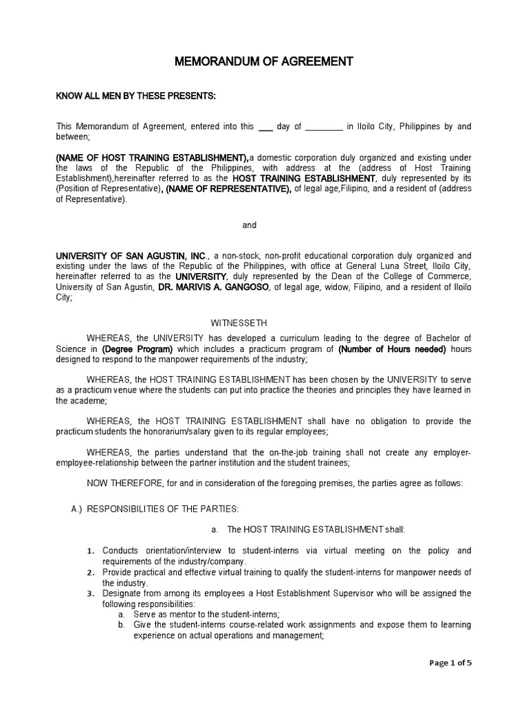 MOA OJT Standard Template | Download Free PDF | Justice | Crime & Violence