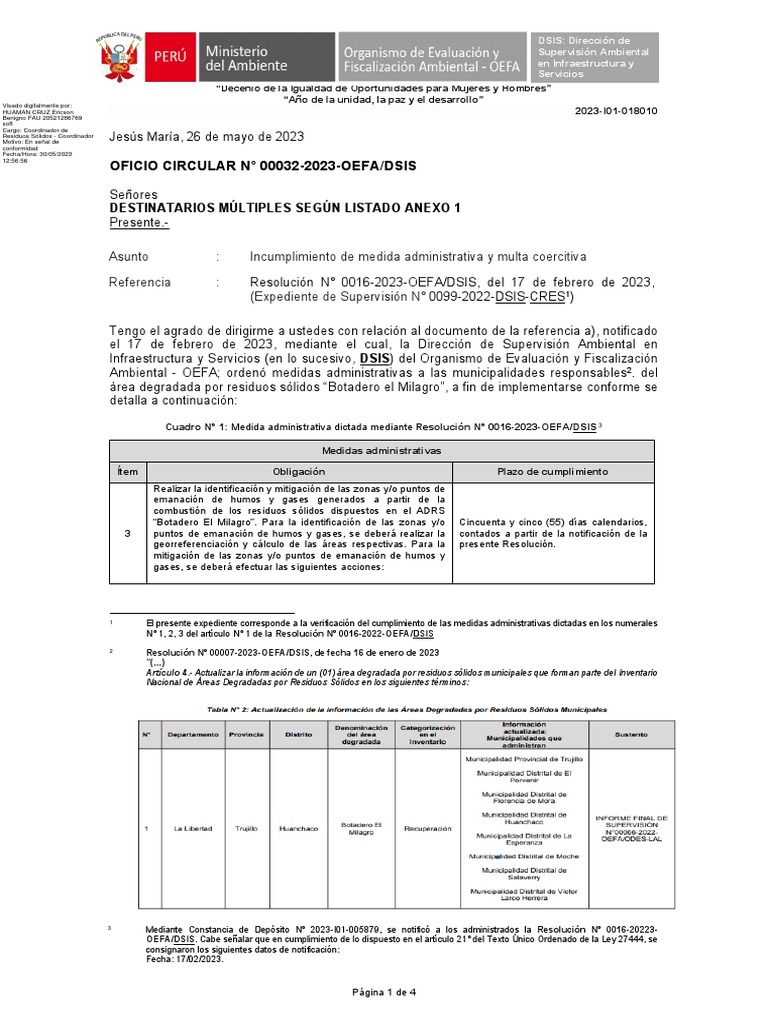 Oficio Circular 00032-2023-DSIS | PDF | Multa (pena) | Gobierno