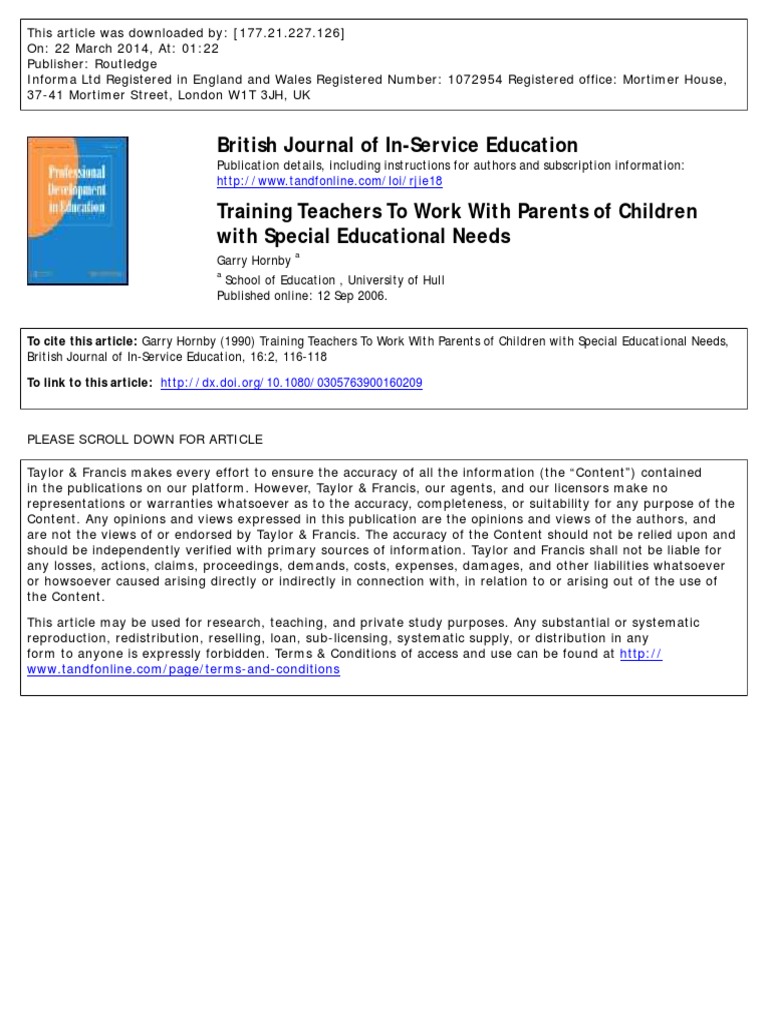 Training Teachers To Work With Parents o | PDF | Cognition | Behavioural Sciences