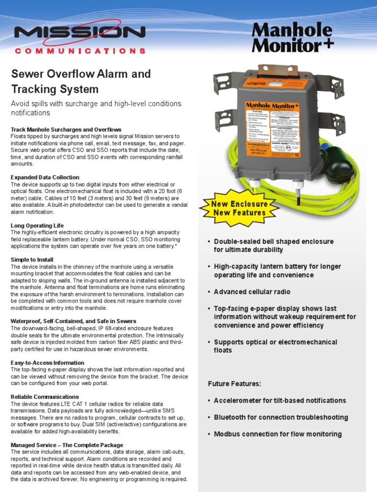 Manhole Monitor PLUSSpec Sheet 2206 B | PDF | Technology & Engineering