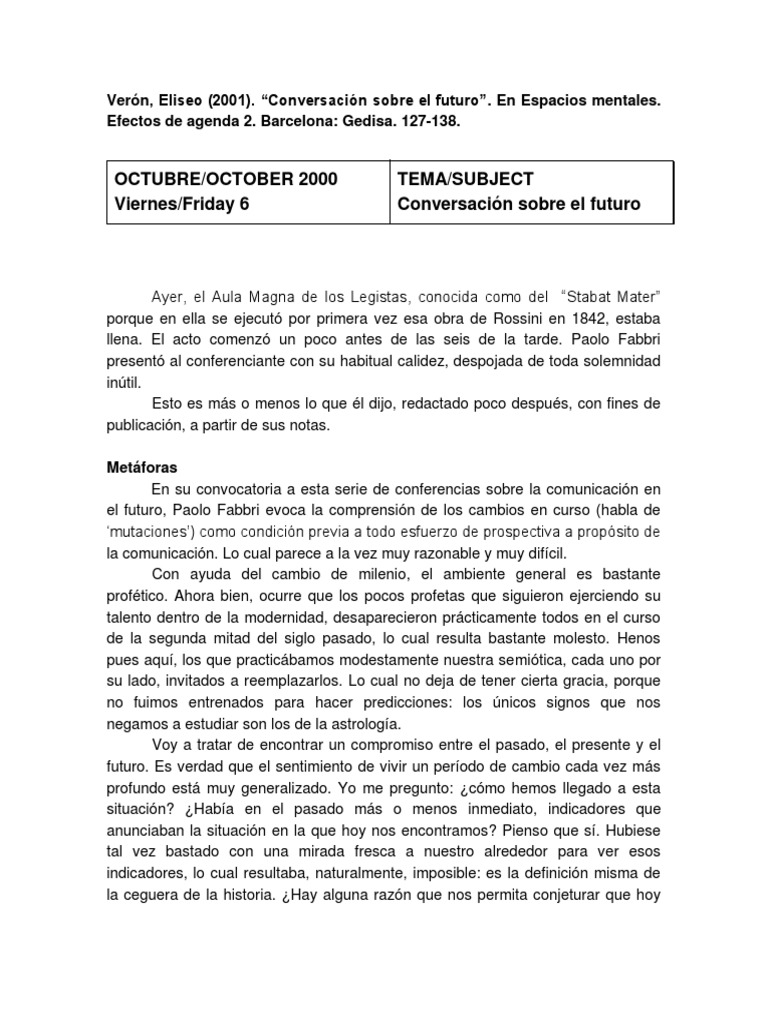 VERÓN, Conversación Sobre El Futuro | PDF