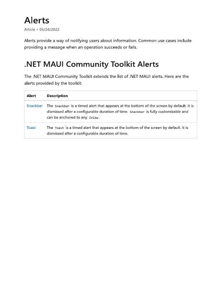 MAUI Alerts Overview | PDF