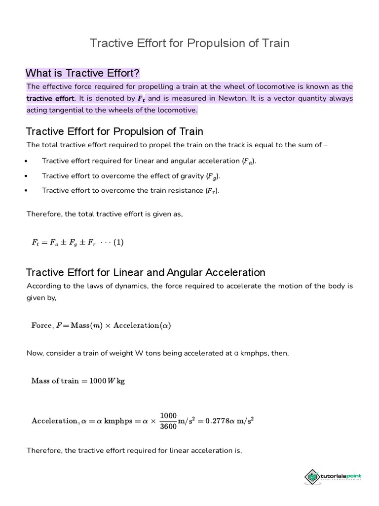 Understanding Tractive Effort in Trains | PDF | Acceleration | Force