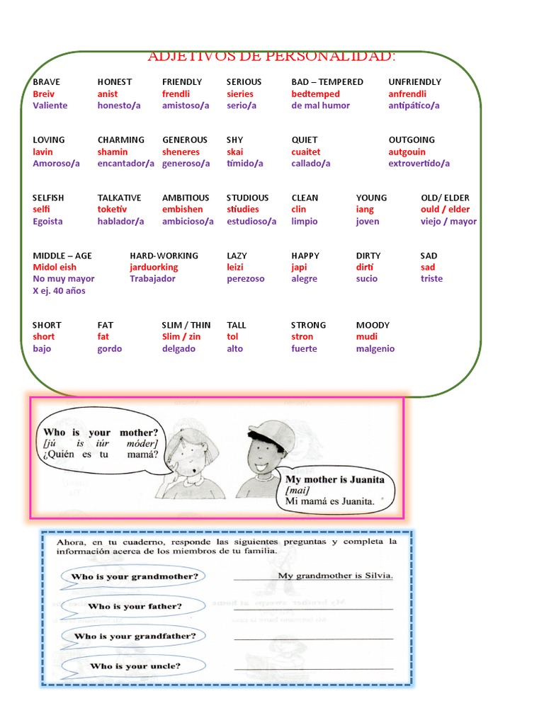 ADJETIVOS DE PERSONALIDAD en Ingles | PDF