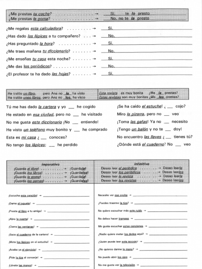 Ejercicios Pronombres CD y CI | PDF