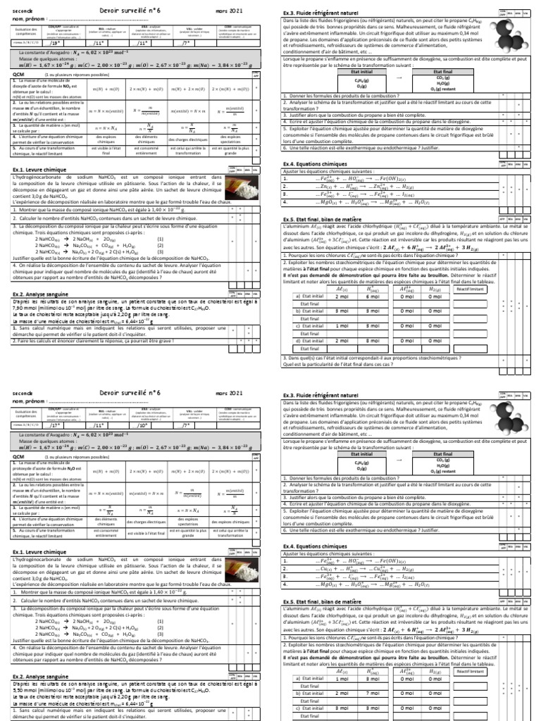 DS6,20 | PDF | Chimie | Stœchiométrie