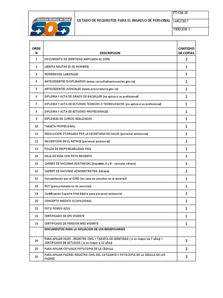 Requisitos de Contratacion | PDF