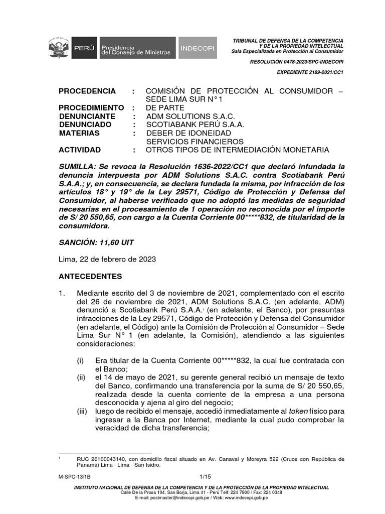 Re0478 2023 SPC INDECOPI (F) | PDF