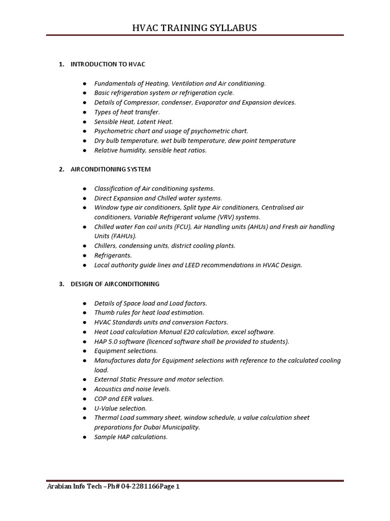HVAC Course Outline-2018 | PDF | Air Conditioning | Duct (Flow)