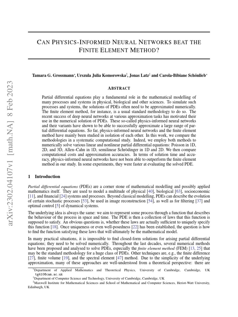 Can Physics Informaed Neural Networks Beat Finite Element Method | PDF | Partial Differential ...