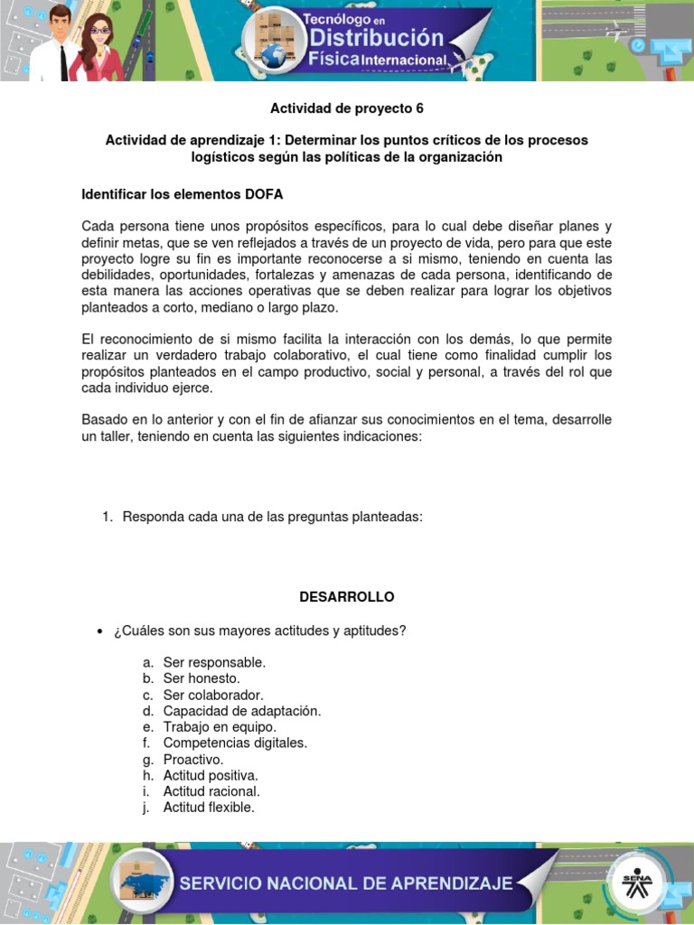 Evidencia 3 Taller Identificar Los Elementos DOFA | PDF