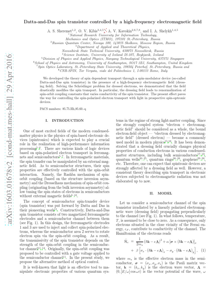 Dattadas Spin Tran Controlled by em Field | PDF | Materials Science ...