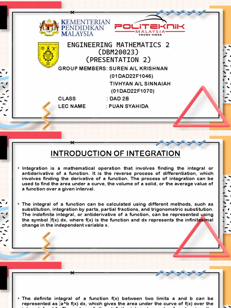 Engineering Mathematics 2 (DBM20023) (Presentation 2) | PDF | Integral | Function (Mathematics)