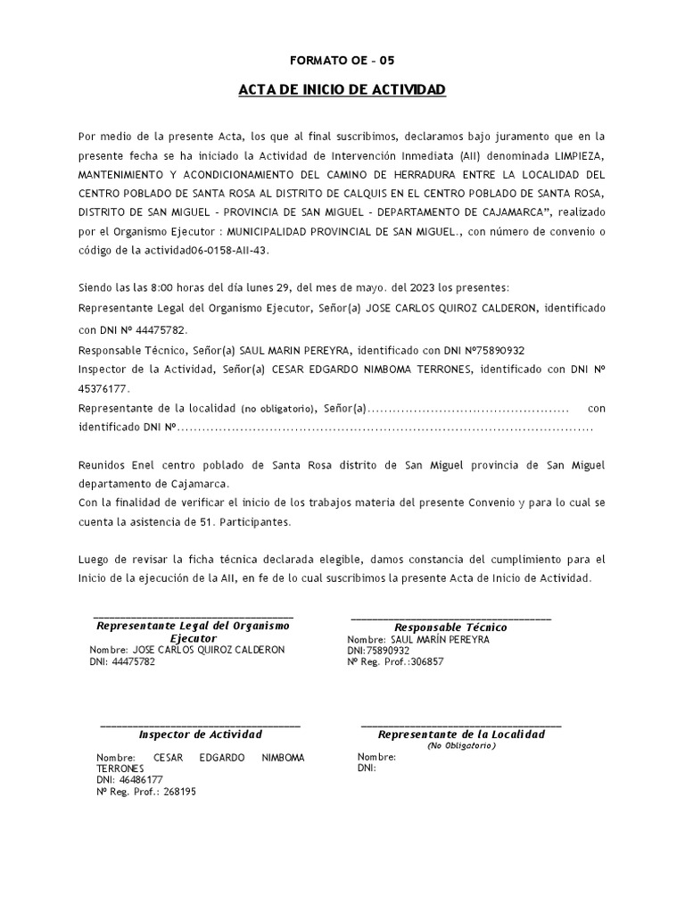 OE-05 (Acta de Inicio) | PDF
