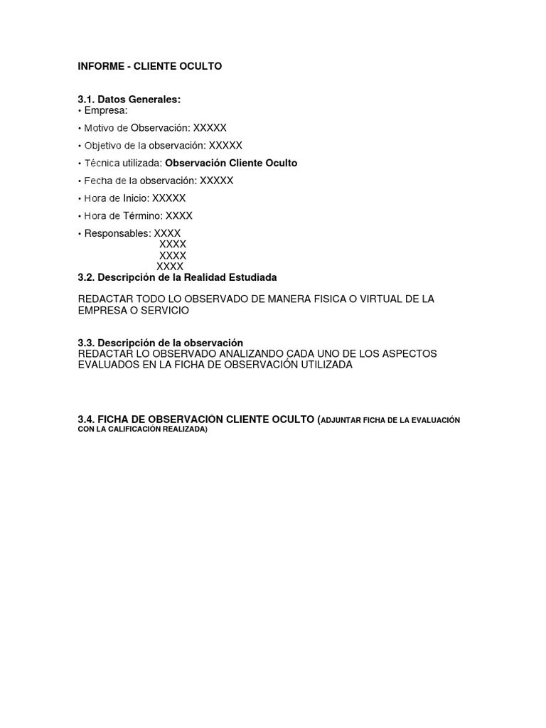 Estructura Informe Cliente Oculto | PDF