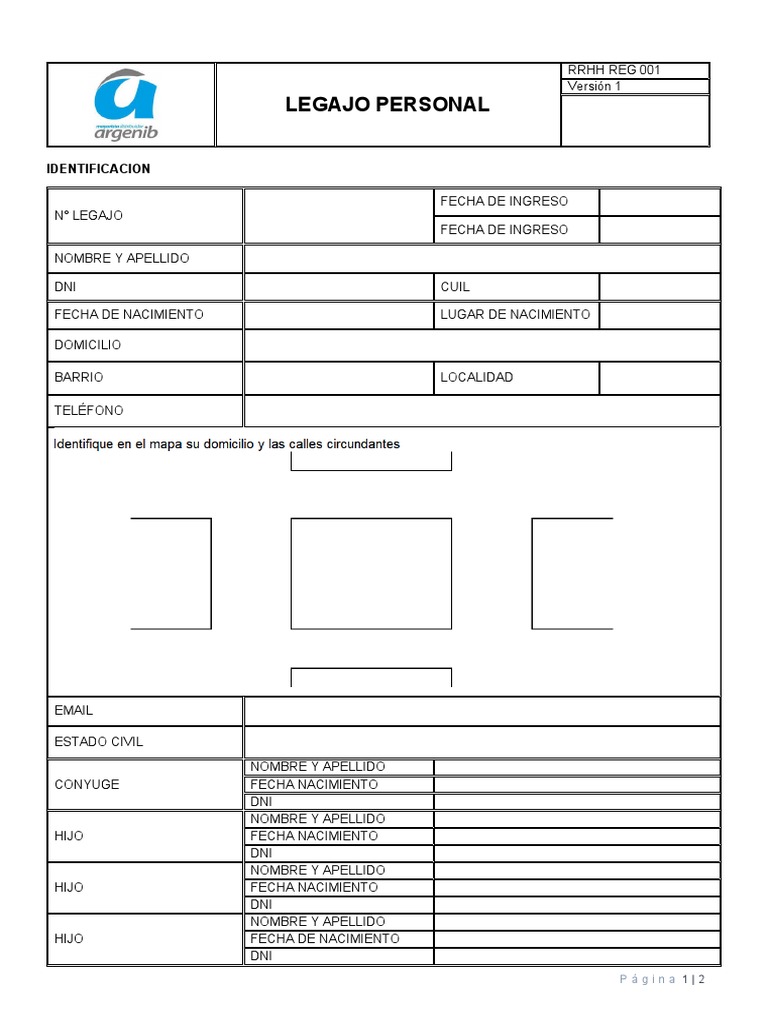 RRHH Reg 001 Legajo Personal | PDF