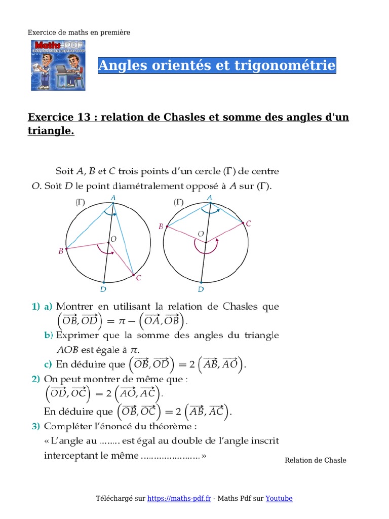 Angles Orientes Et Trigonometrie Exercice 13 Premiere | PDF