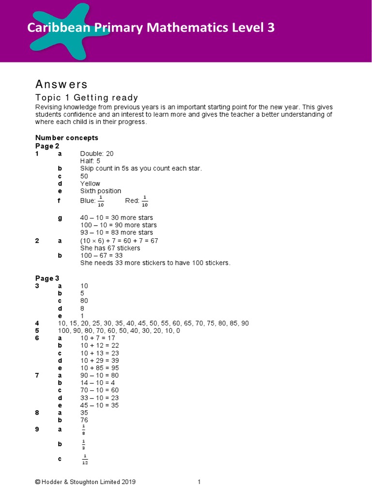 Caribbean Primary Mathematics - Level 3 - Answers | PDF ...