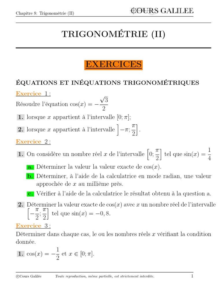 Exo 1 Trigo 2 | PDF | Pi | Mathématiques