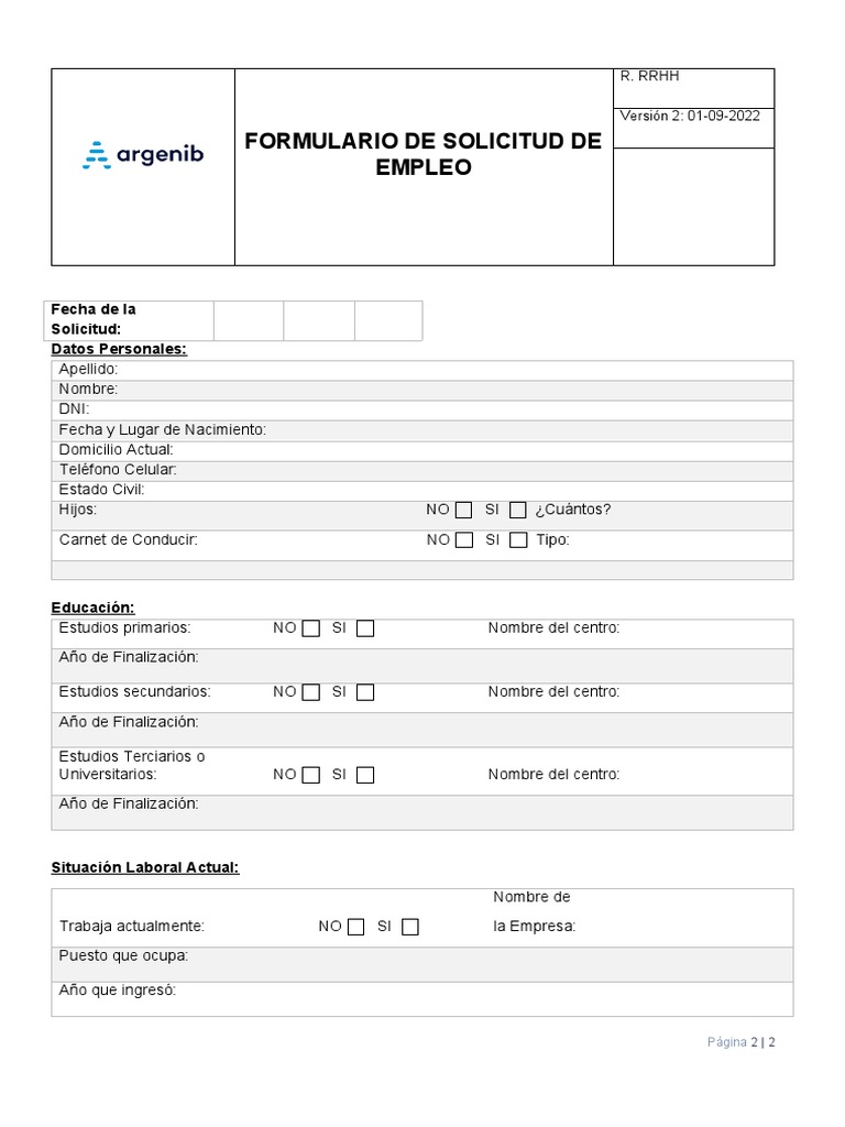 Formulario de Solicitud de Empleo | PDF