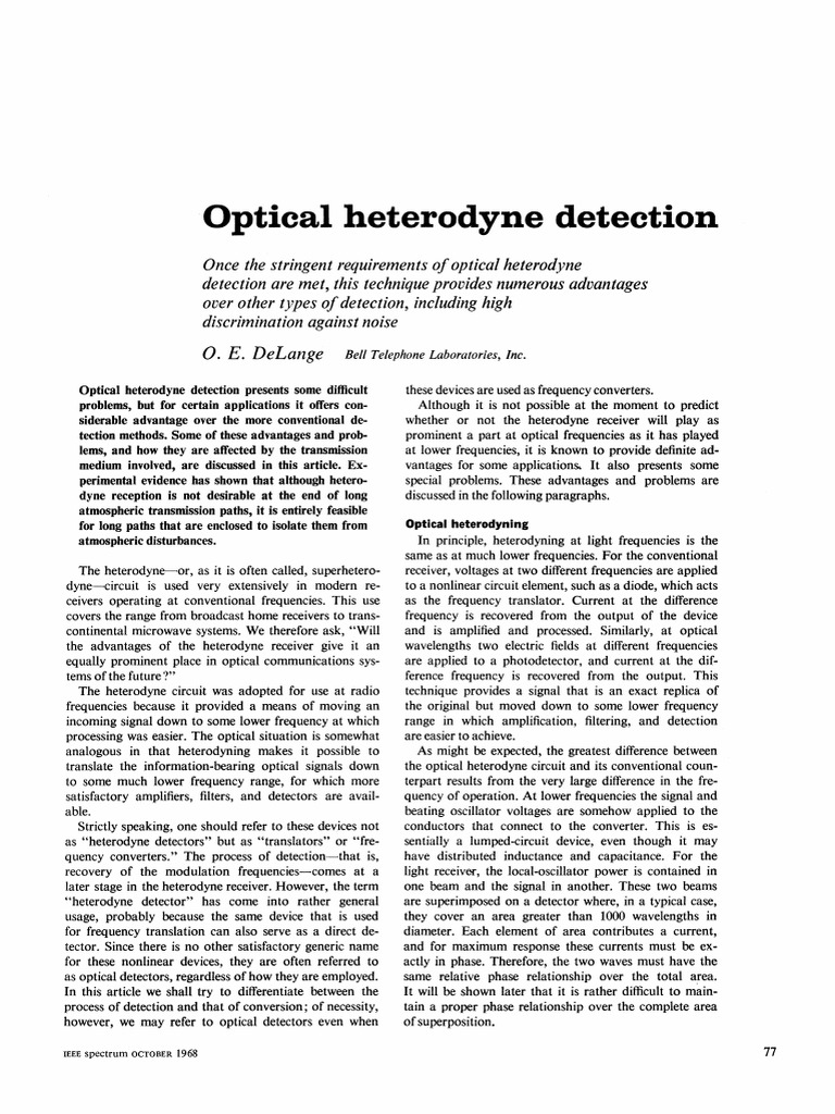 Optical Hetrodyne Detection | PDF | Detector (Radio) | Amplifier