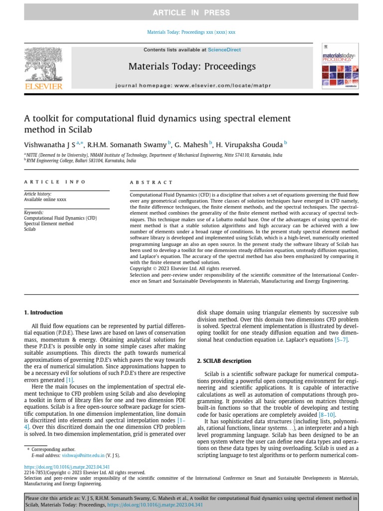 A Toolkit For Computational Fluid Dynamics Using Spectral Element Method In Scilab Pdf