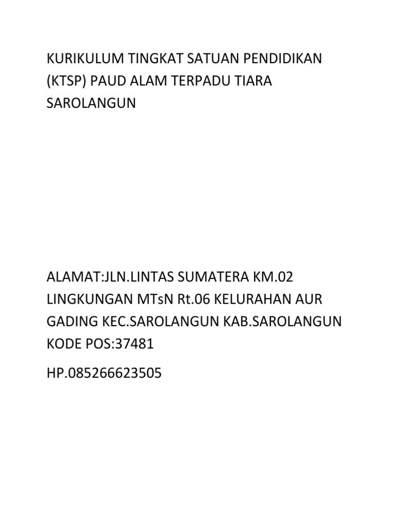 SOP PAUD ALAM TERPADU TIARA New | PDF