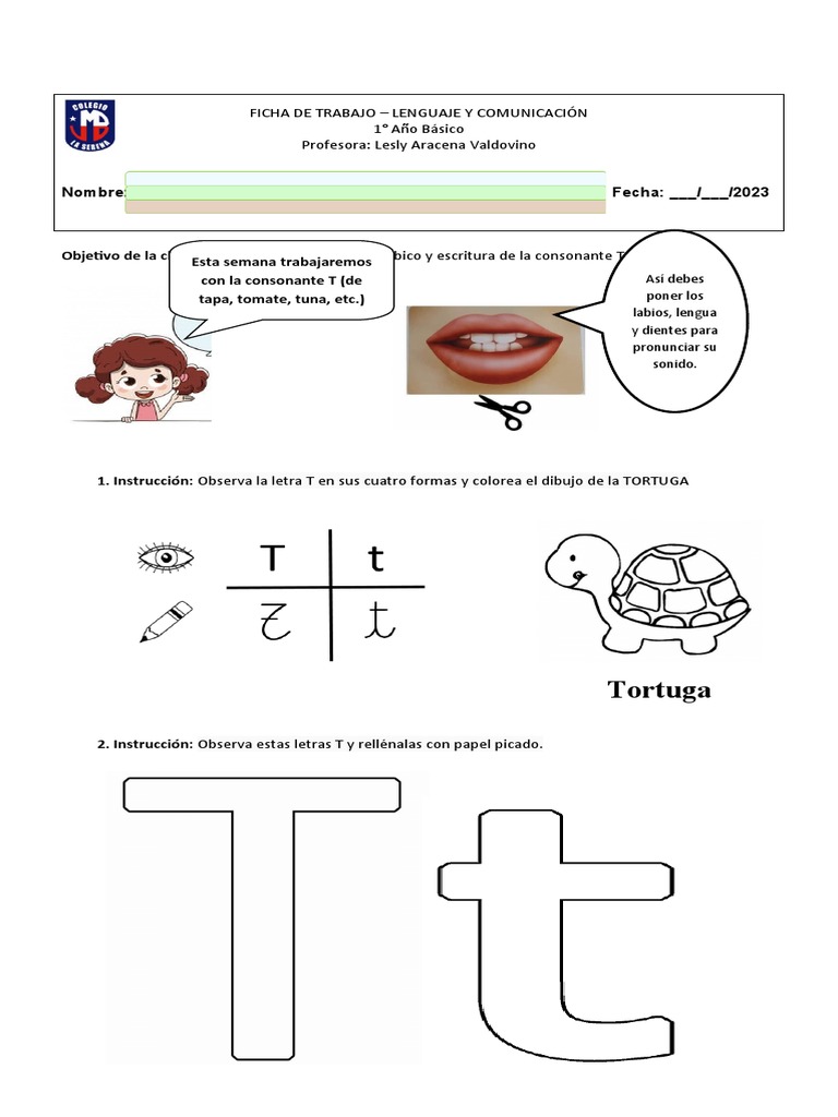 LENGUAJE Guía de Trabajo Consonante T | PDF | Sílaba | Escritura