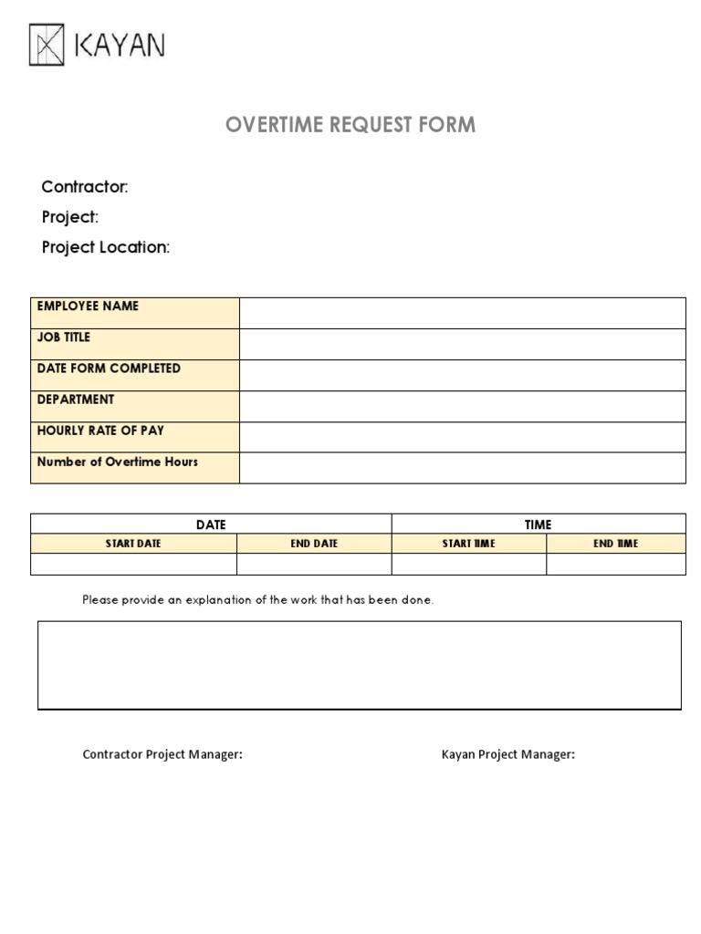Overtime Request Form Template | PDF