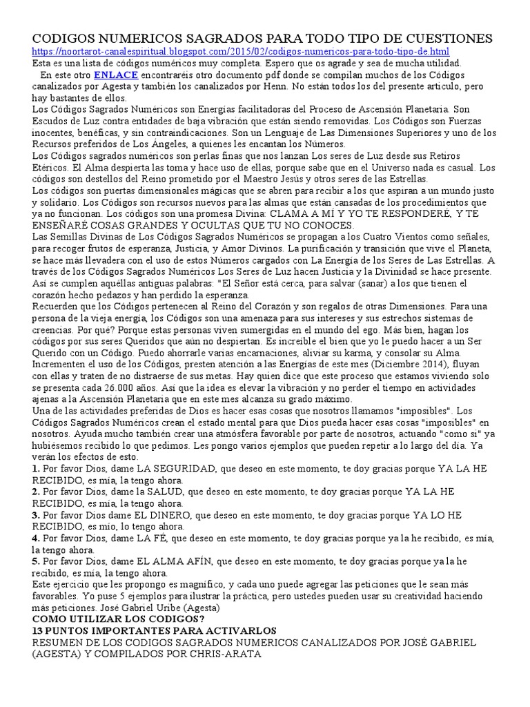 Codigos Numericos Sagrados para Todo Tipo de Cuestiones 55 | PDF ...