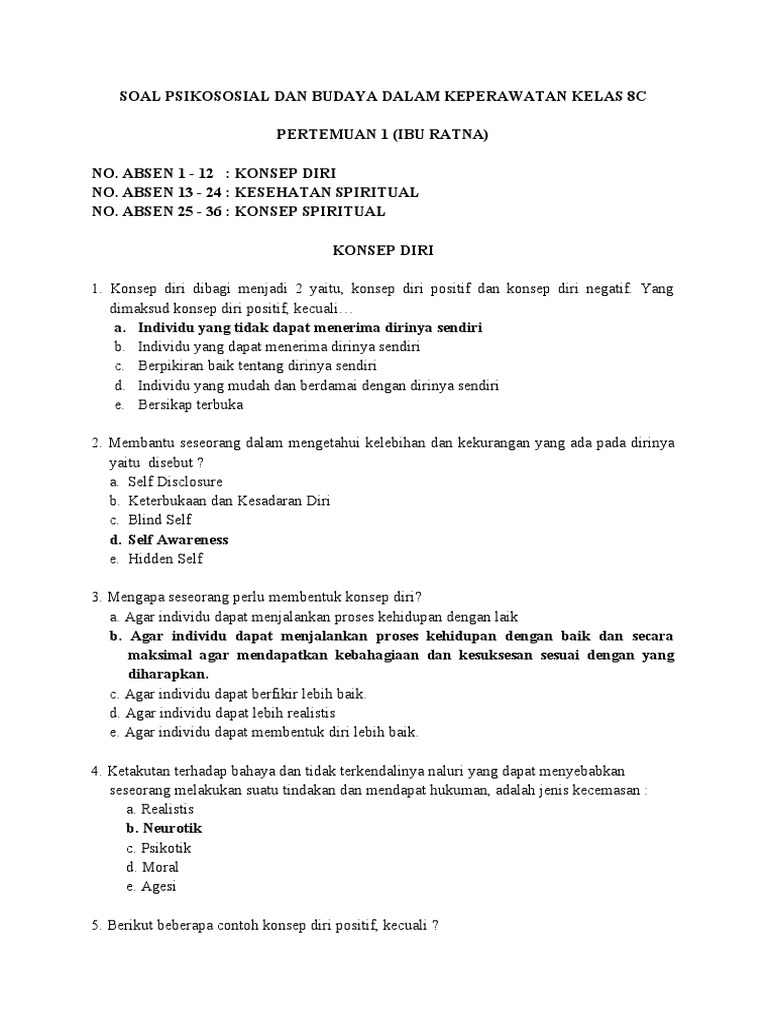 Soal Psikososial & Budaya Keperawatan | PDF