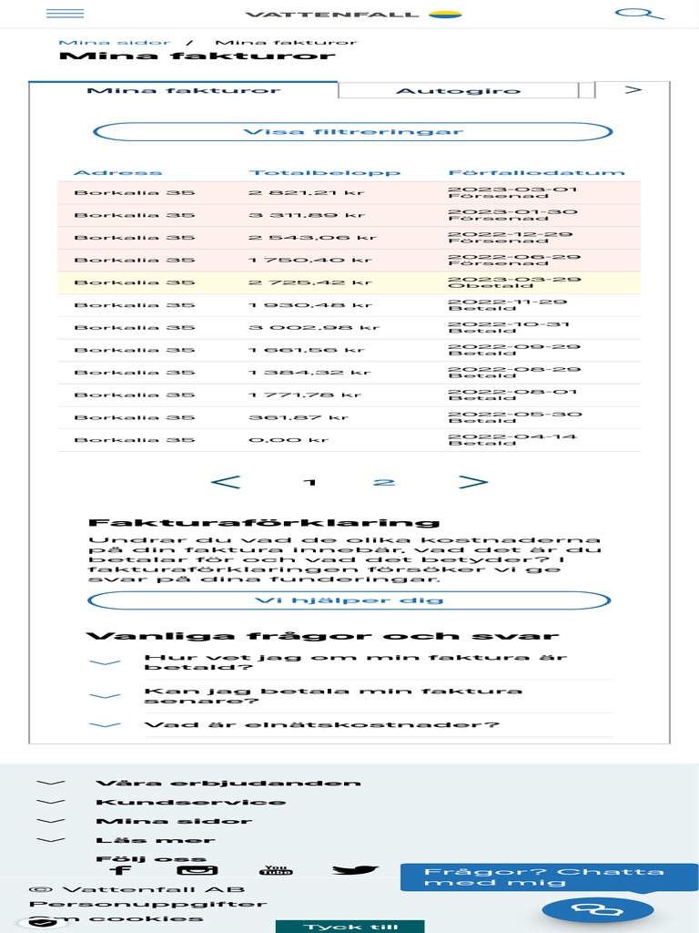 Mina Fakturor - Vattenfall | PDF