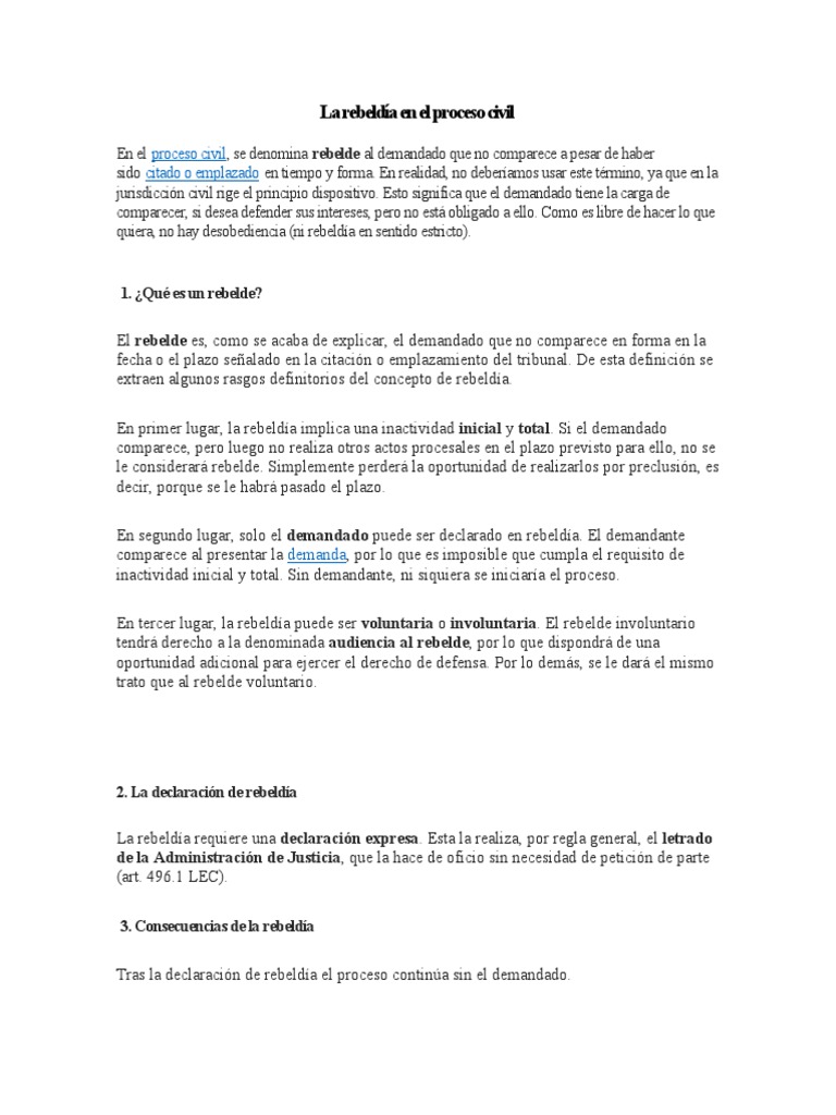 La Rebeldía en El Proceso Civil | PDF