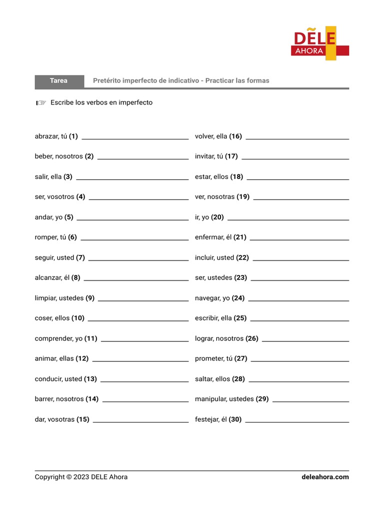 Preterito Imperfecto de Indicativo Practicar Las Formas | PDF