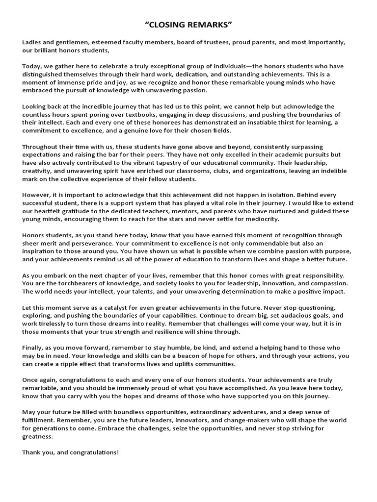 Closing Remarks 4th Recognition Program | PDF | Career & Growth