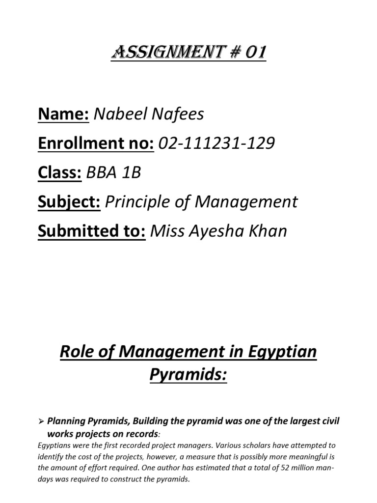 Management Assignment 01 | PDF | Egyptian Pyramids | Project Management
