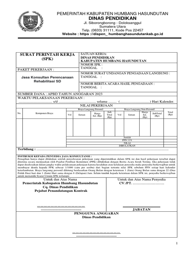Surat Perintah Kerja Konsultan SPK | PDF