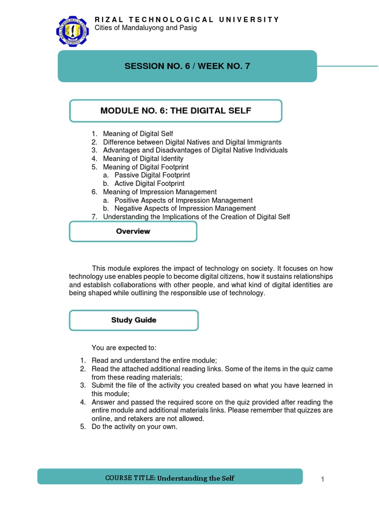 Chapter 6 - The Digital Self UTS | PDF