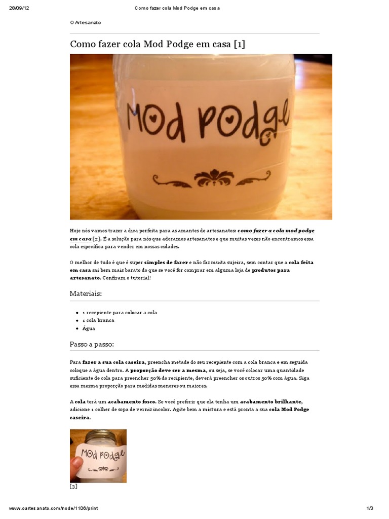 Como Fazer Cola Mod Podge em Casa | PDF