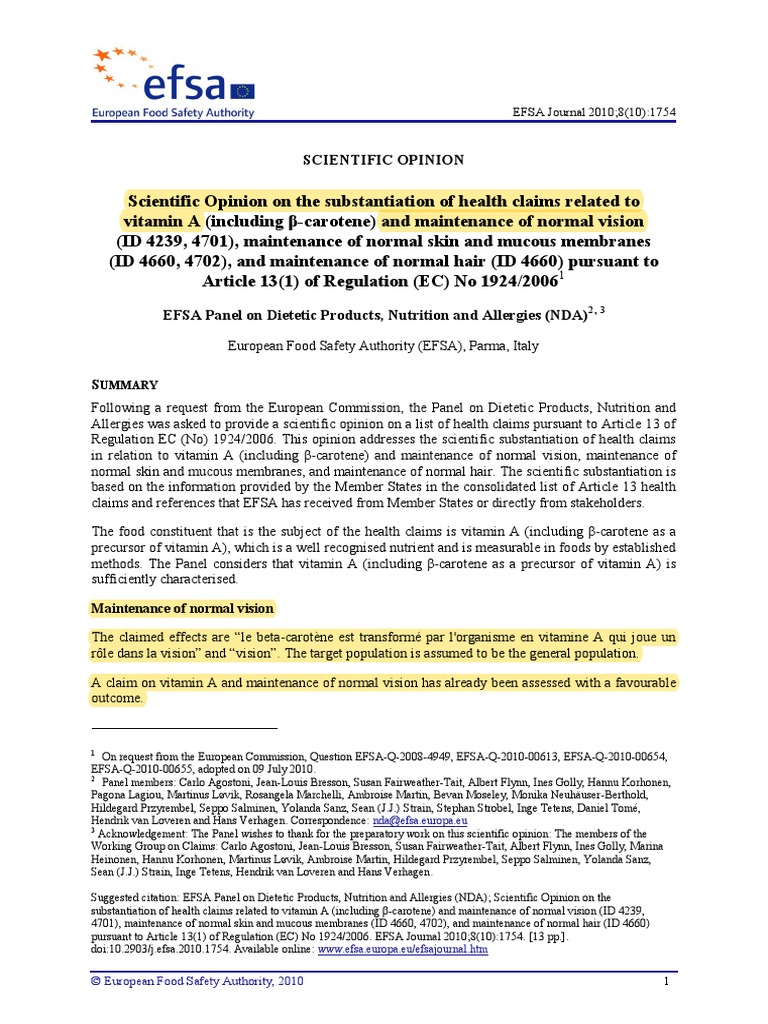 EFSA Journal - 2010 - Scientific Opinion On The Substantiation of ...