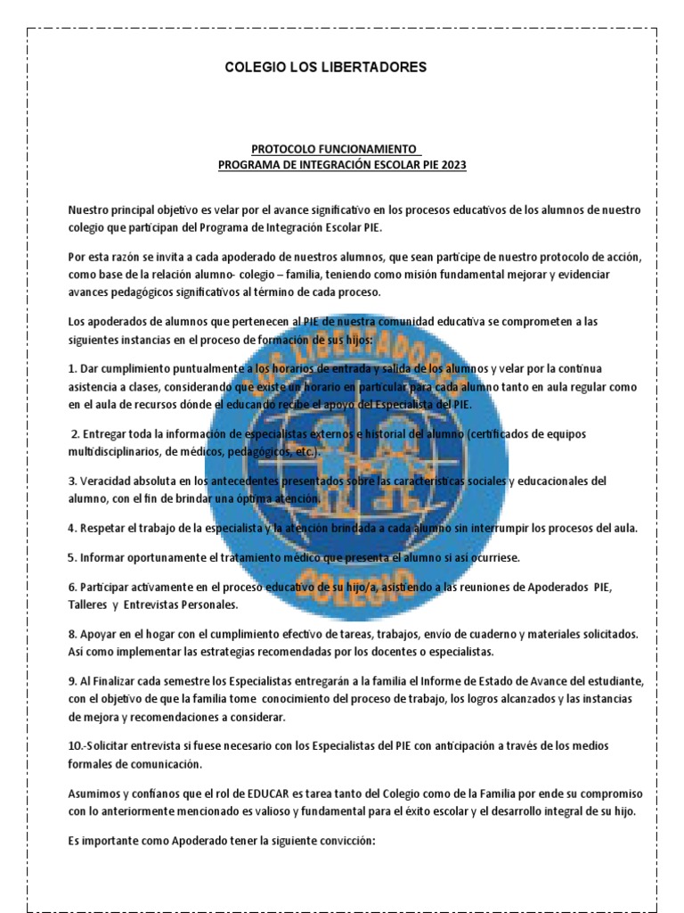 Compromiso Apoderado Pie 2023 | PDF | Salón de clases | Aprendizaje