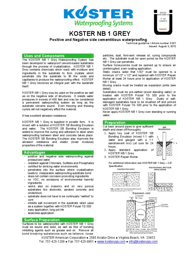 Cementatious Waterproofing - Kouster | PDF | Concrete | Water