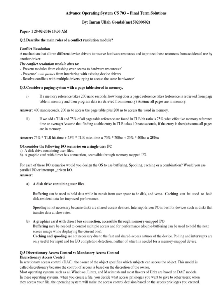 CS703 Final Term Paper Solutions by Imran Ullah Gondal (ms150200602) | PDF