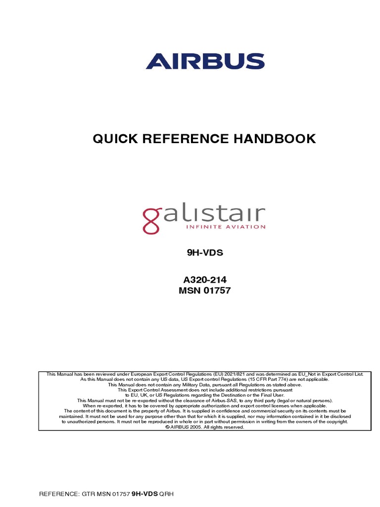 Quick Reference Handbook: 9H-VDS A320-214 MSN 01757 | PDF