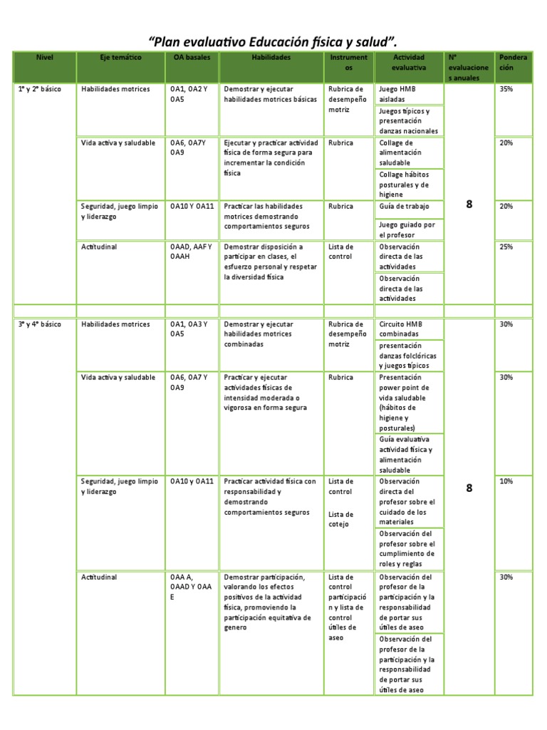 Plan de Evaluacion Educacion Fisica y Salud | PDF | Cognición